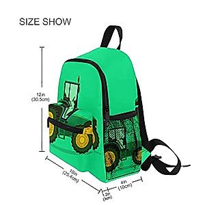 Fisyme Toddler Backpack Tractor Green School Bag Kids Backpacks for Kindergarten Preschool Nursery Girls Boys, M
