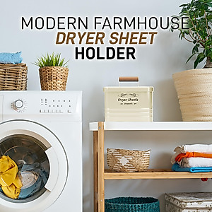 ELITAPRO Dryer Sheets Holder for Laundry Room - Farmhouse Dryer Sheet Box with Lid - Laundry Room Decor & Accessories - Metal Dryer Sheet Container for Laundry Room Organization & Storage (Ivory)