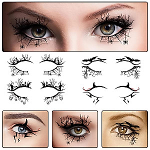 AUOCATTAIL 4 Pcs Halloween Face Tattoo Stickers Scary Spider, Skull & Bat Designs for Women, Girls, and Masquerade Parties Temporary Tattoo Stickers for Face and Body Halloween Makeup Essential