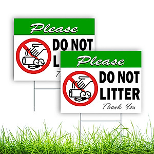 2 PC Please Do Not Litter Sign - 14x10 Coroplast Double Sided No Dumping Signs - No Littering Sign Outdoor - No Dumping Signs Private Property