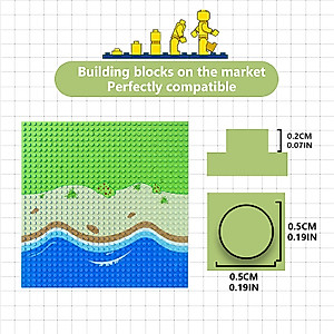 EKIND 6-Pack 10" x 10" Beach Base Brick Plate Compatible with All Major Brands, Scenes Baseplates for Grass Oasis, Pirates Sea and More Building Blocks Kids Toy (2 Straight + 4 Curve)