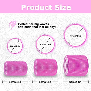 Self grip hair roller set,18 pcs,Hair rollers with hair roller clips and comb,Salon hairdressing curlers,DIY Hair Styles, Sungenol 3 Sizes Rose red Hair Rollers in 1 set