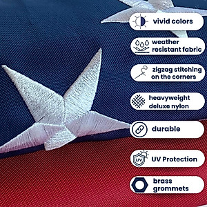 American Flag - Heavy-Duty US Flag - Embroidered Stars - Nylon USA Flag Built for Outdoors - Sewn Stripes - UV Protection - Brass Grommets (3x5 ft)