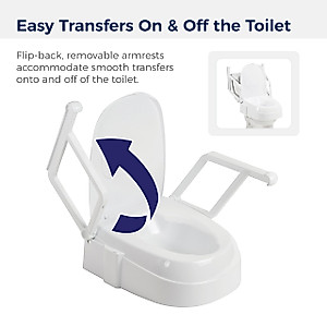 Drive Medical PreserveTech Universal Raised Toilet Seat with Handles, White