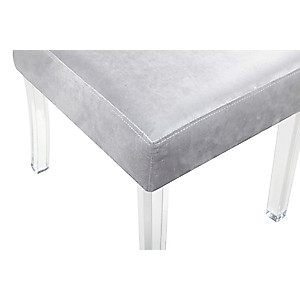 Iconic Home Sharon Dining Side Chair Button Tufted Velvet Upholstered Acrylic Legs (Set of 2) Modern Contemporary, Silver