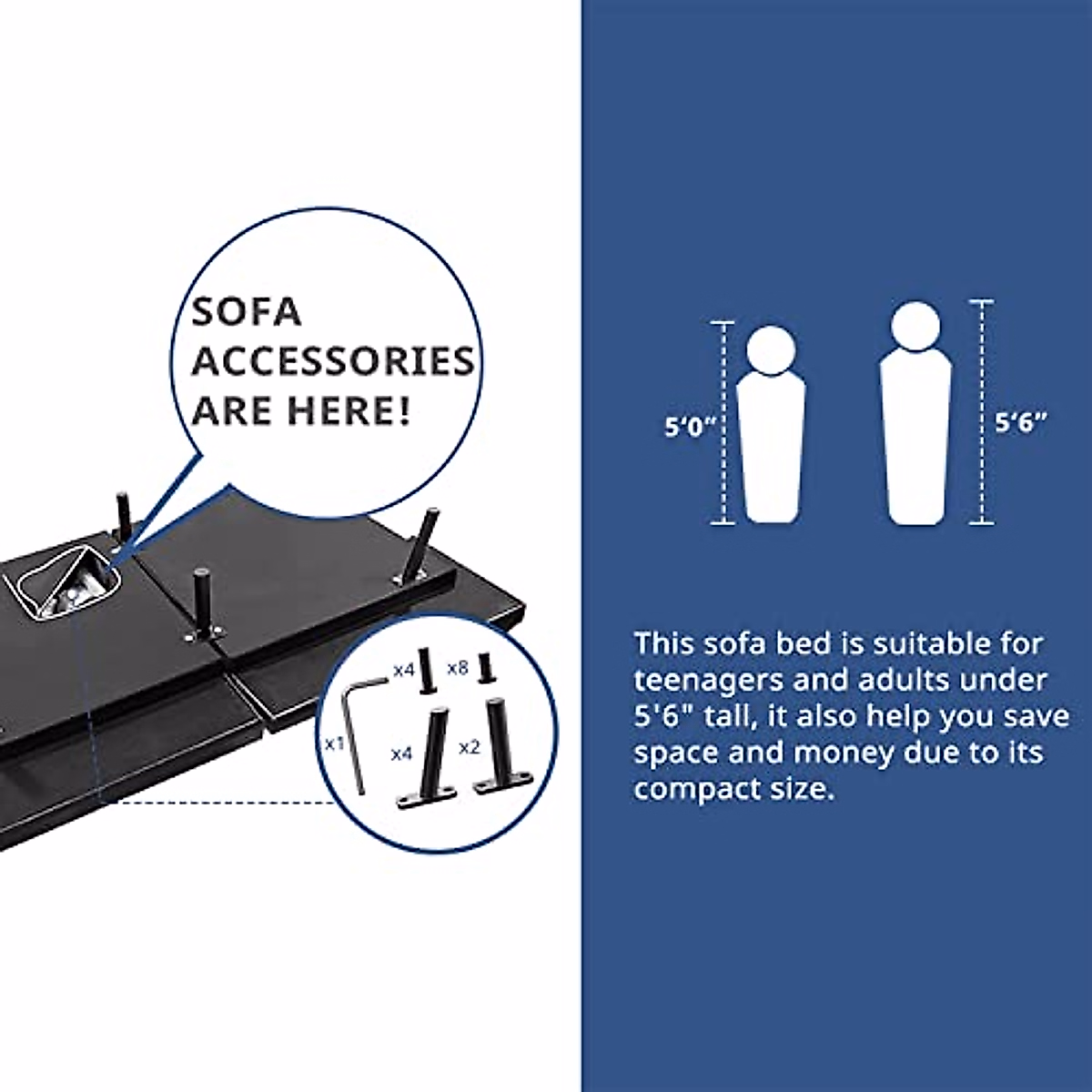 FONTOI Futon Sofa Bed Memory Foam Couch Sleeper Daybed Foldable Convertible Loveseat, Dark Gray