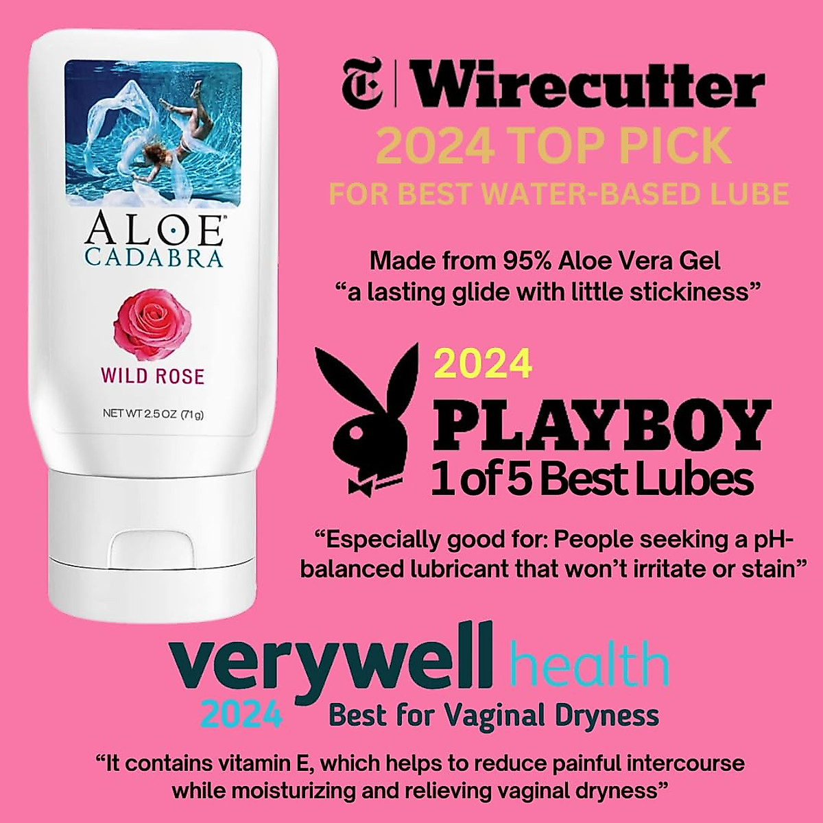 Aloe Cadabra Flavored Personal Lubricant and Vaginal Moisturizer, Organic Edible Aloe Lube for Men, Women and Couples, Non-Staining, pH Balanced, Toy Compatible (Wild Rose, 2.5 Ounces, 1 Pack)