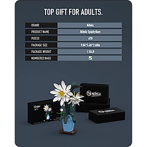 Nifeliz Epiphyllum Display Model, Flower Building Toy, Home Decor for Adult Plant Lovers and Gift Giver (678 Pieces)