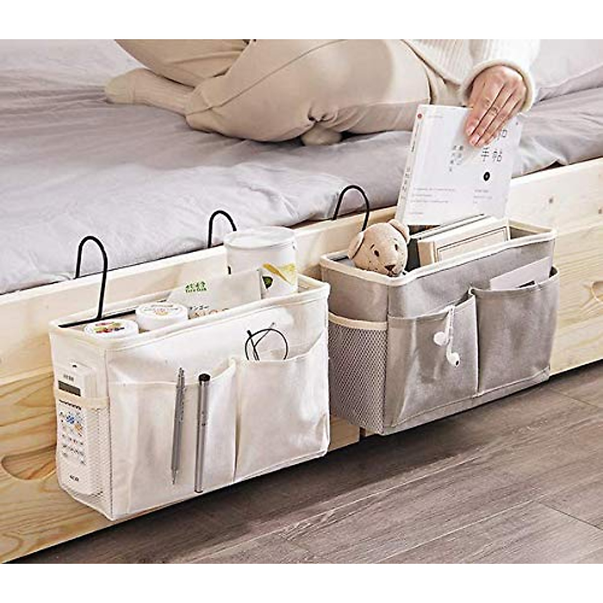 UJLN Bedside Caddy/Bedside Storage Bag Hanging Organizer for Bunk and Hospital Beds,Dorm Rooms Bed Rails,Can be Placed Glasses,Books,Mobile Phones,Keys,daily supplies (C-style)