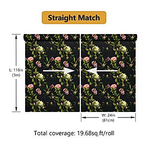 HotDecor 24"x118" Dark Floral Wallpaper Peel and Stick Pink Peony Wallpaper for Bathroom Wall Paper Waterproof Decorative Floral Contact Paper for Walls Cabinets Daisy Botanical Flower Wallpaper