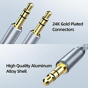 Henrety 3.5mm Nylon Braided Aux Cable (6.5ft/2m) - Male to Male Audio Auxiliary Cord for Headphones, Car, Home Stereos, Speaker, iPhone, iPad, iPod, Echo - Gray