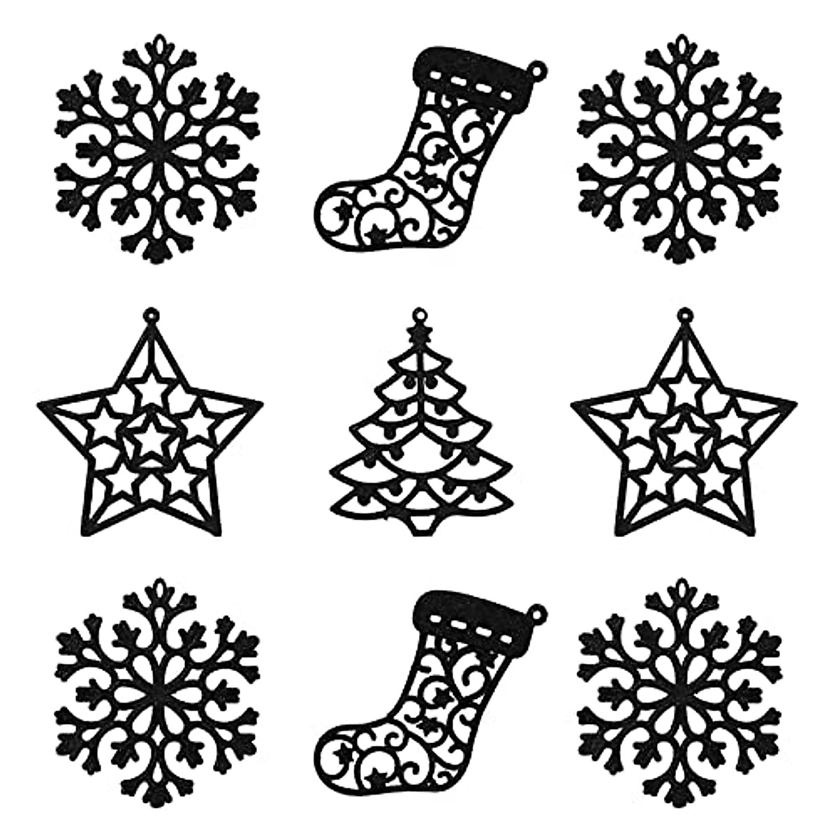 Glitter Snowflake Ornaments for Christmas Tree, 40pcs Black Christmas Decoration Hanging Decorations for Halloween Xmas Tree, Window, Door