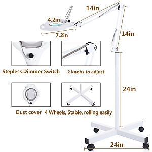 10X LED Magnifying Lamp, 2200 Lumen Super Bright Stepless Dimmable Magnifying Glass with Light, 4.2'' Real Glass Lens, Adjustable Metal Swing Arm Magnifier Lamp for Esthetician,Soldering,Sewing,Crafts