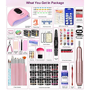 Acrylic Nail Art Kit-Nail Art Manicure Set Acrylic Powder Brush Glitter File French Tips U V Lamp Nail Art Decoration Tools Nail Drill kit for beginners with everything at home
