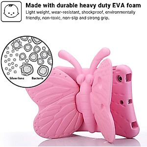 Feitenn iPad 8th Generation Case for Kids 10.2 inch 2020/2019, Shockproof Kickstand Butterfly Cover Non-Toxic EVA Foam Wings Kid-Proof Rugged Bumper Boy Girl Gift for iPad 7th 8th Gen 10.2'' - Pink