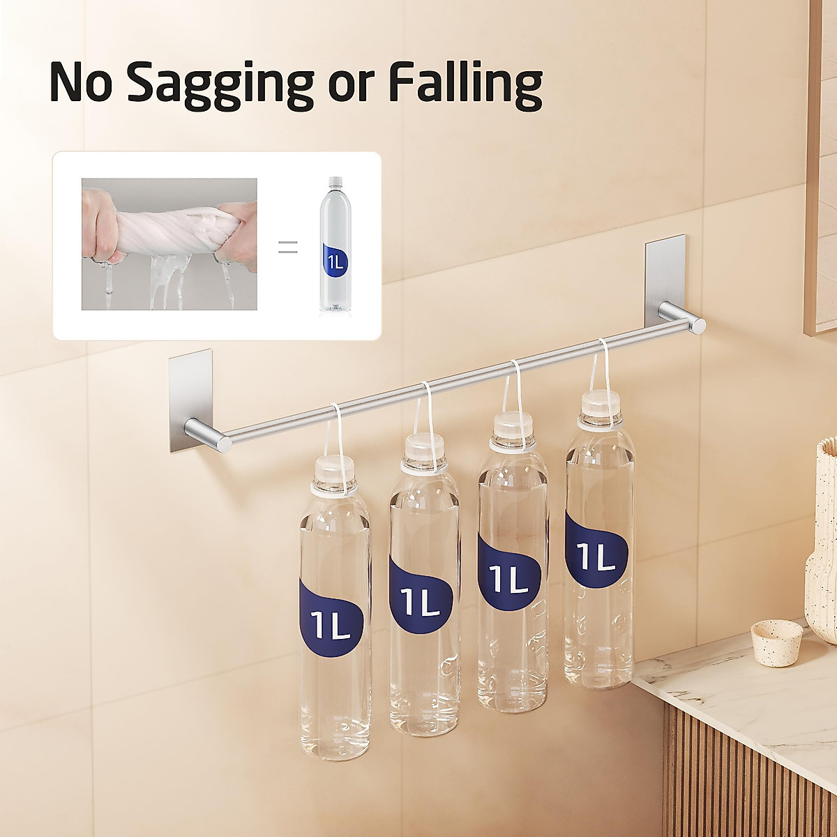 KES Adhesive Towel Bar 20-Inch Bathroom Towel Holder No Drill Stick on Towel Hanger Contemporary Style Wall Mount SUS 304 Stainless Steel Brushed Finish, A7000S50B-2