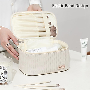 MIRASON Makeup Bag Set of 3 Cute Cosmetic Travel Bag Organizer Pouch Set for Women PU Leather Waterproof Toiletry Bag 3 Piece Set, Beige