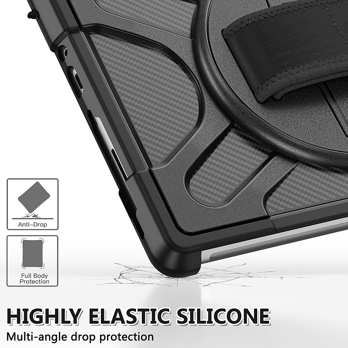 Junfire Protective Case for Microsoft Surface Go 4 (2023)/Surface Go 3 (2021)/ Surface Go 2 (2020), Rugged Surface Go Case with Hand Strap/Kickstand, Compatible with Type Cover Keyboard-Black