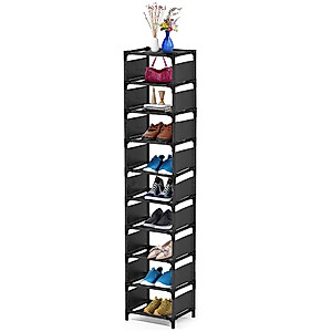 barsone 10 Tier Shoe Rack, Shoe Organizer Storage Shelf Stand Tower Stackable Shoe Rack, Space Saving Shoe Shelves for Closet Entryway Hallway Apartment Garage(Black)