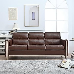 TRIPLE TREE Comfortable 3 Seater Sofa with Soft Cushion,79.5" Sofa Couch with Solid Wood Frame Legs,Sleeper Sofa for Living Room Apartment Office,Brown