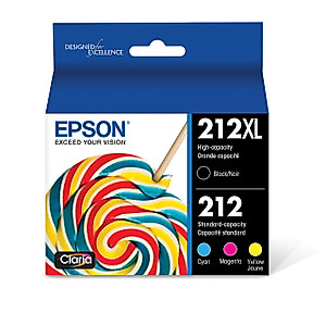 Epson 212XL, Standard-Capacity Color and High-Capacity Black Ink Cartridges, (CMYK) 4-Pack & T212 Claria Standard Capacity Cartridge Ink - Black, T212120-S
