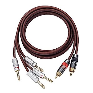 JORZOR Audiophile Hi-Fi 14 Gauge OFC Speaker Cable with RCA Male (Black & Red) to 2 Bananas Plugs, 2 pack/1pair, (1M(3.3FT), 1 Pair(RCA to 2 Banana))