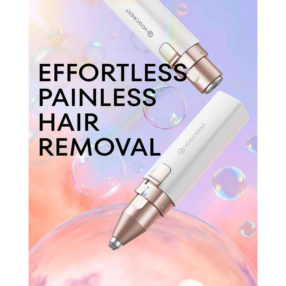 VOGCREST Hair Trimmer, 2 in 1 Facial Hair Remover & Eyebrow Trimmer for Women - Rechargeable, Portable, LED Light (White)