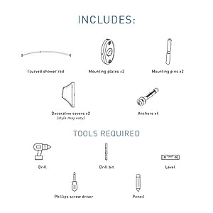 Moen Triva Matte Black Adjustable 54 to 60-Inch Curved Shower Rod, Wall Mounted Permanent Shower Curtain Rod for Bathroom, CSR2168BL