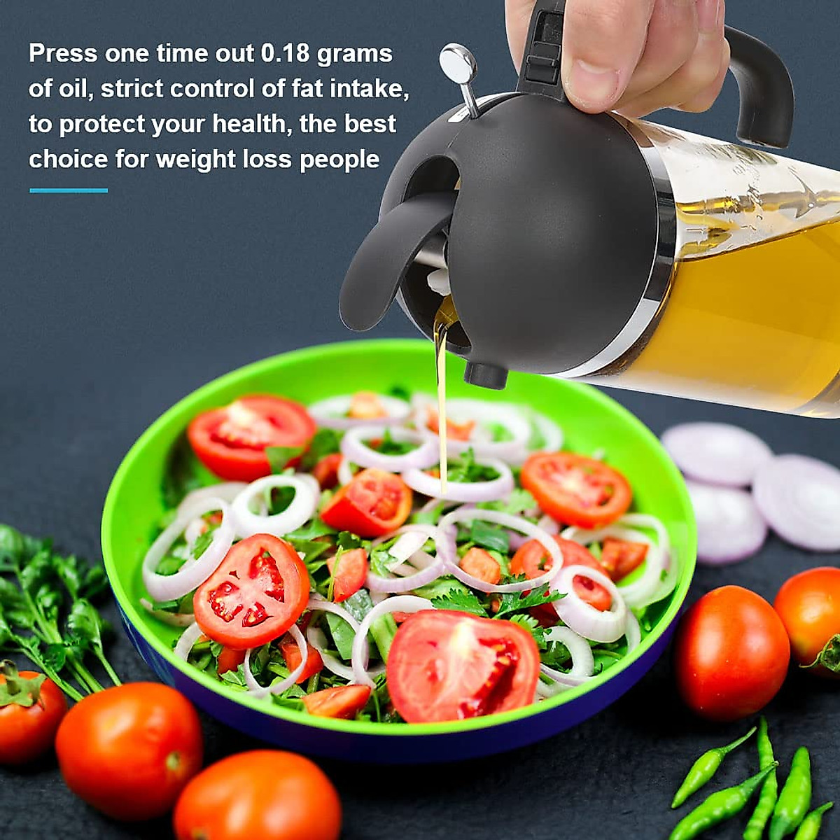 Oil Bottle Oil Sprayer for Cooking Olive Sprayer and Automatic Dispenser 2 in 1 500ML Mister for Kitchen BBQ Air Fryer Salad Baking (Black Fine Packaging)