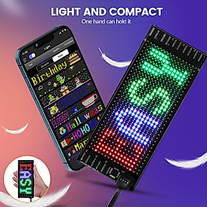 RAYHOME LED Sign for Car, 7''x3''Flexible LED Matrix Panel USB 5V Bluetooth Application Control DIY Programmable Scrolling LED Sign for Car Party Wedding Festival