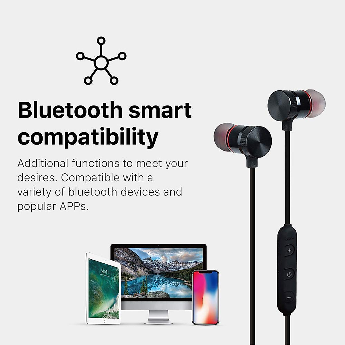 Gigastone Wireless Headphones with Mic, HiFi Stereo Bluetooth 4.2, Magnetic Earbuds Noise Reduction, Light Weight Sweatproof, 3 Size Comfortable Eargel, Compatible with Apple iPhone Samsung LG Android