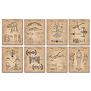 Star Vessels Gifts - Set of 8 Wall Art Prints (8x10) for Men Boys Women Bathroom Bedroom Room Decor Movie Sci Fi Wars Comic-Con Man Cave Garage Retro Reinterpreted Studio Student Decorations
