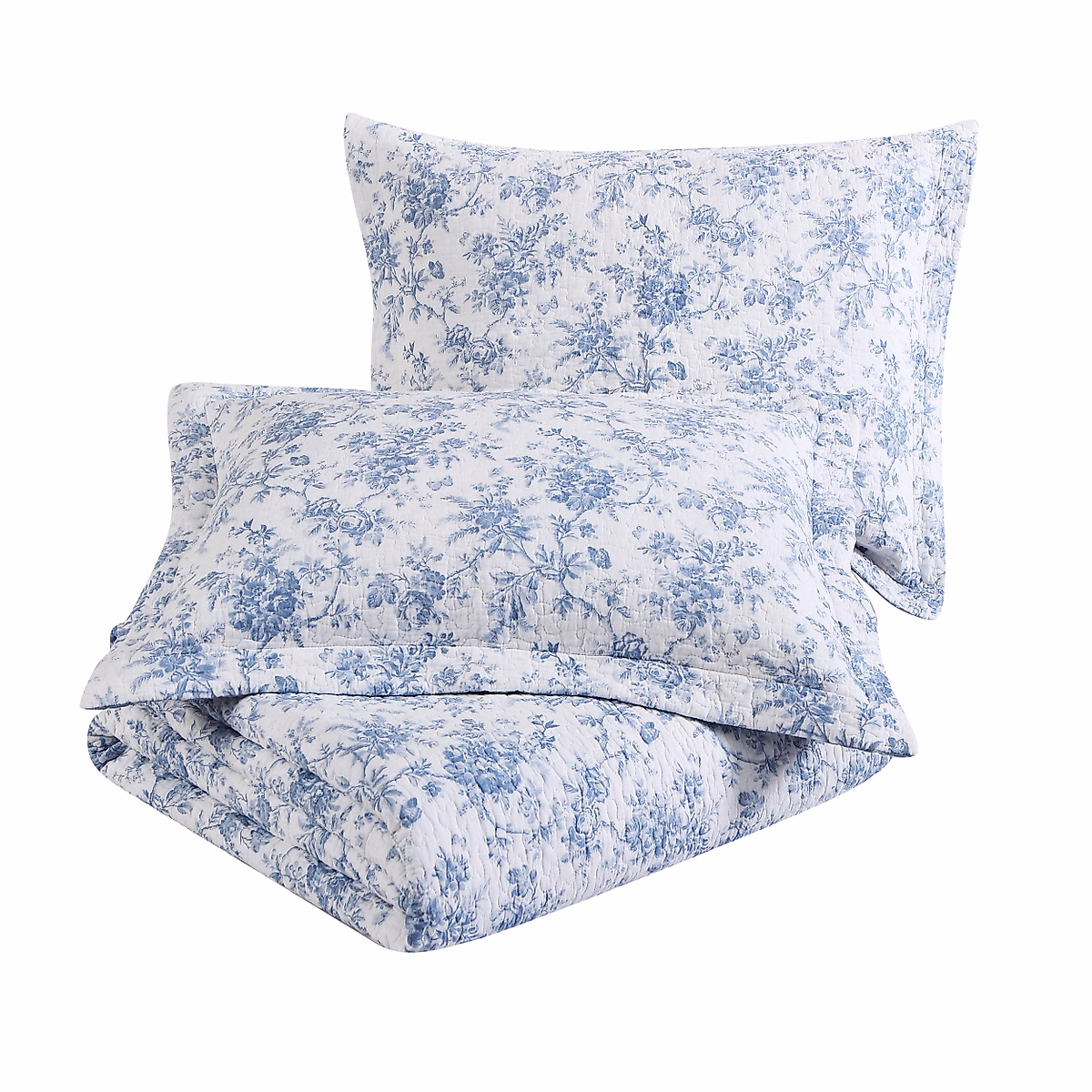 Laura Ashley Home - Twin Quilt Set, Reversible Floral Cotton Bedding with Matching Sham, Home Decor for All Seasons (Walled Garden Blue, Twin)