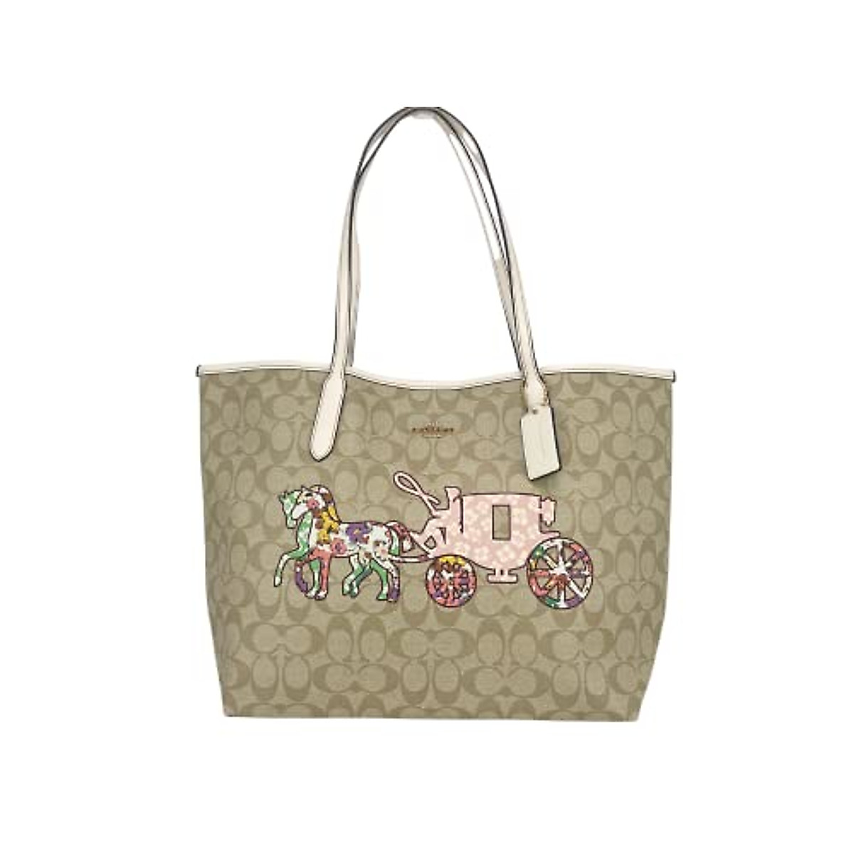 Coach City Tote In Signature Canvas With Horse And Carriage Patchwork Graphic in Gold/Light Khaki Multi