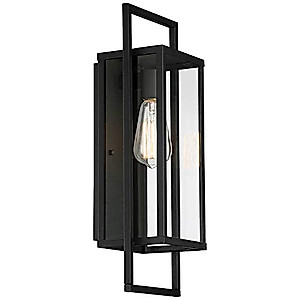 Possini Euro Design Jericho Modern Industrial Outdoor Wall Light Fixture Textured Black Metal 19" Clear Glass Panel for Exterior House Porch Patio Outside Deck Garage Yard Front Door Garden Home