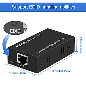 HDMI Extender 164ft/50M 1080P@60Hz 3D HDMI Repeater (TX and RX) RJ45 to HDMI Converter Transfer Single by Cat5e/Cat6/Cat7/Cat8 Cable with 5V Power Adapter, Black
