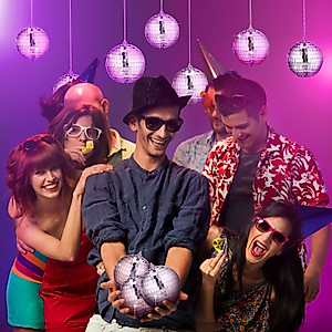 Yookeer 12 Pack 4 Inch Mirror Disco Ball Decorations Small Silver Hanging Ornaments Reflective with Attached String for Ring DJ Stage Lighting Effect for School Festival Fun 50s 60s 70s Party Decor