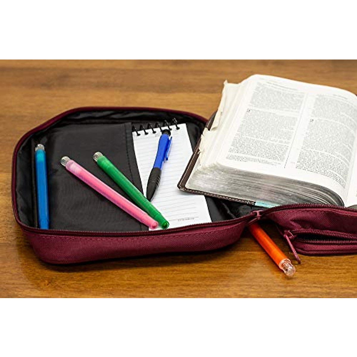 Burgundy Reinforced Canvas Bible Cover Case with Handle and Stationary, X-Large