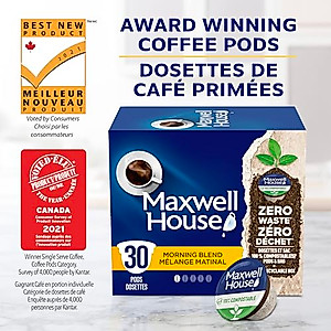Maxwell House Morning Blend Coffee 100% Compostable Pods, 30 Pods, (Imported from Canada)