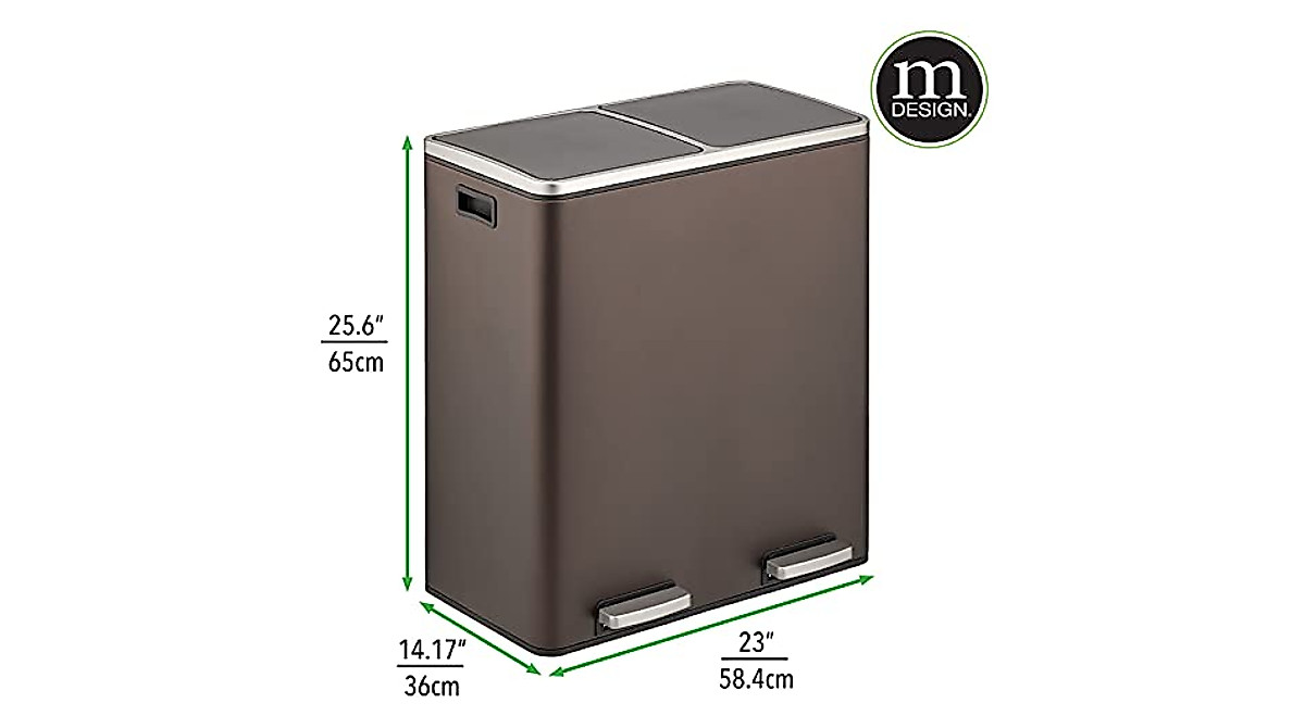 mDesign 16 Gallon Dual Compartment Step Trash Can