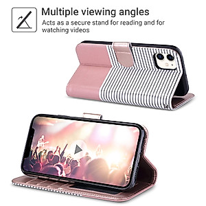 ULAK Compatible with iPhone 11 Wallet Case with Card Holder, PU Leather Flip Cover with Kickstand Magnetic Closure, TPU Shockproof Interior Protective Case for iPhone 11 6.1 Inch, Pink Stripes