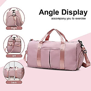Sports Gym Bag with Wet Pocket & Shoes Compartment, Waterproof Shoulder Weekender Bag for Women and Men Swim Sports Travel Gym Bag Lightweight and easy Carry on Pink
