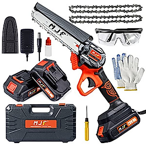 Mini Chainsaw Cordless 6-Inch with 2 Battery, One-Handed, Smooth Cutting, Portable Electric Chain Saw for Wood Cutting Tree Trimming, With Complete Chainsaw Kit, MJF