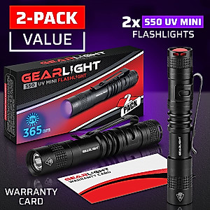 GearLight Black Light UV Flashlight S50 [2 Pack] - 365 nm Mini Blacklight Ultraviolet Pen Flashlights for ID Check, Leak AC Detection, Resin Curing - Pet Urine, Scorpion, Stain Handheld Detector