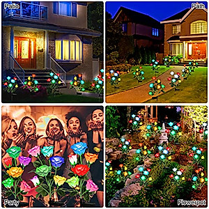 MOLAIER Solar Garden Lights, Solar Lights Outdoor 7 Color Changing Rose Lights Waterproof Outdoor Lights Solar Powered with Flowers, Garden Decor for Patio Yard Pathway, (2 Pack, Blue and Pink)