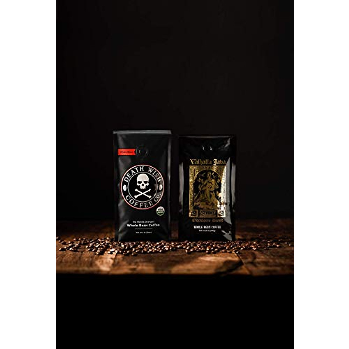 Death Wish Coffee Co. Whole Beans - Extra Kick of Caffeine - 1 lb & Valhalla Java Odinforce Blend 12 oz - Whole Bean Coffee Bundle/Bulk - USDA Certified Organic - Fair Trade - Arabica & Robusta Beans