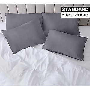 Utopia Bedding Standard Pillow Cases - 4 Pack - Envelope Closure - Soft Brushed Microfiber Fabric - Shrinkage and Fade Resistant Pillow Cases Standard Size 20 X 26 Inches (Standard, Grey)