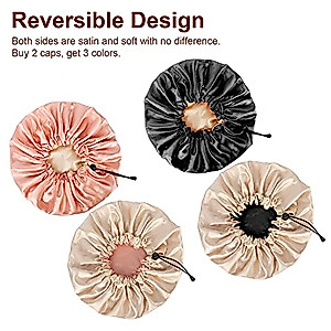 Atudew Satin Bonnet, 2PCS Silk Bonnet, Hair Bonnet for Black Women for Curly Hair Sleeping, Silk Sleeping Cap, Satin Sleep Cap, Satin Night Cap, Hair Cap for Sleeping, Sleep Bonnet, Adjustable