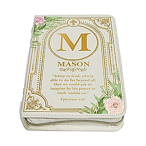 9.6x6.6 Inch Personalized Bible Cover, Custom Bible Cover – Personalized Leatherette Bible Cover and Carrying Case with Handle, Womens Bible Case - White Small (Design 1)