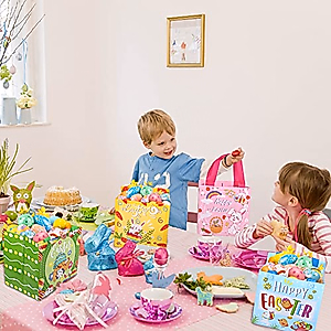 AOKE 8PCS Easter Gift Bags, Easter Reusable Non-Woven Bags with Handle, Easter Bunny Tote Bags Candy Egg Hunt Bags for Easter Party Favors, 4 Colors